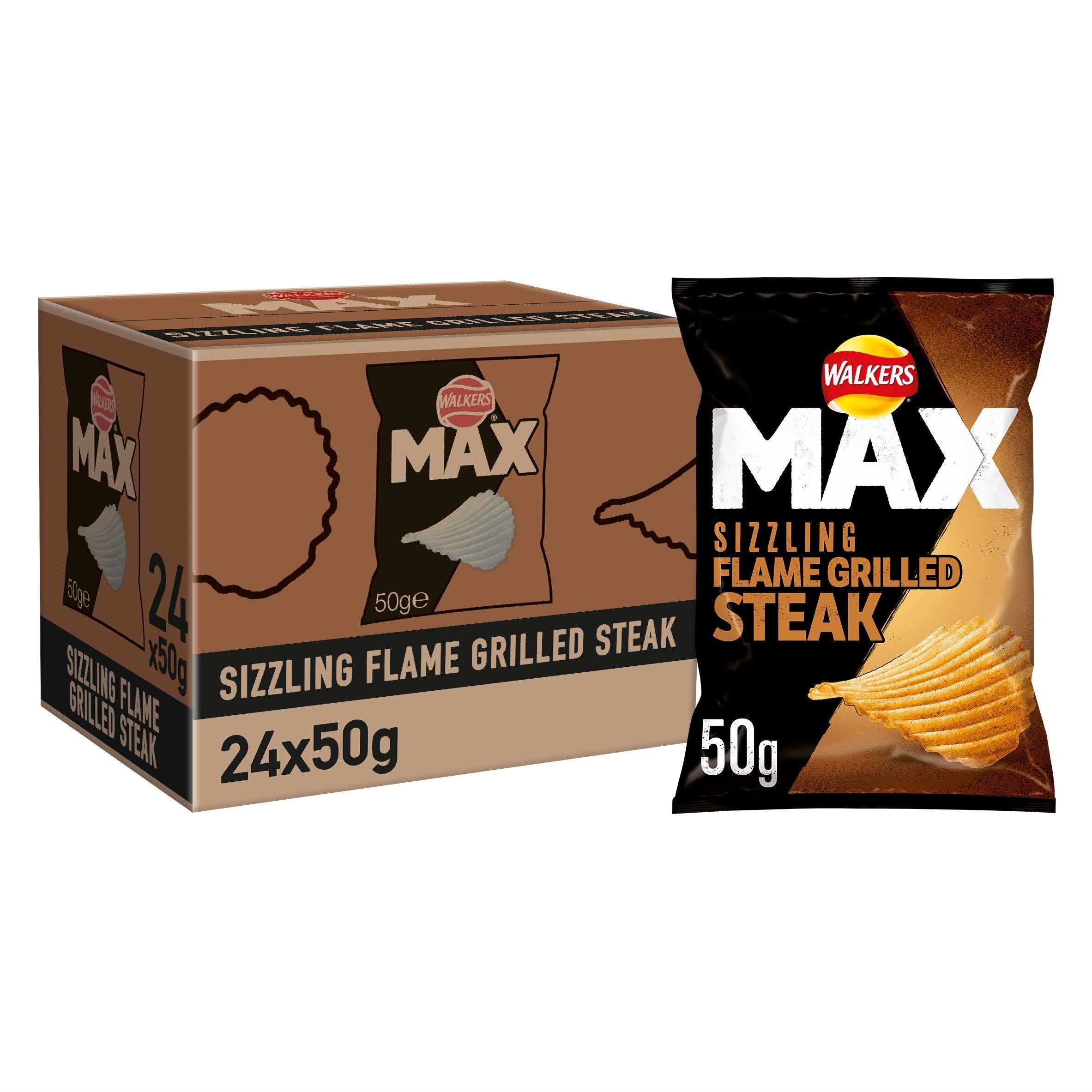 Walkers Max Flame Grilled Steak 24 x 50g | Ridged Grab Bag Crisps ...