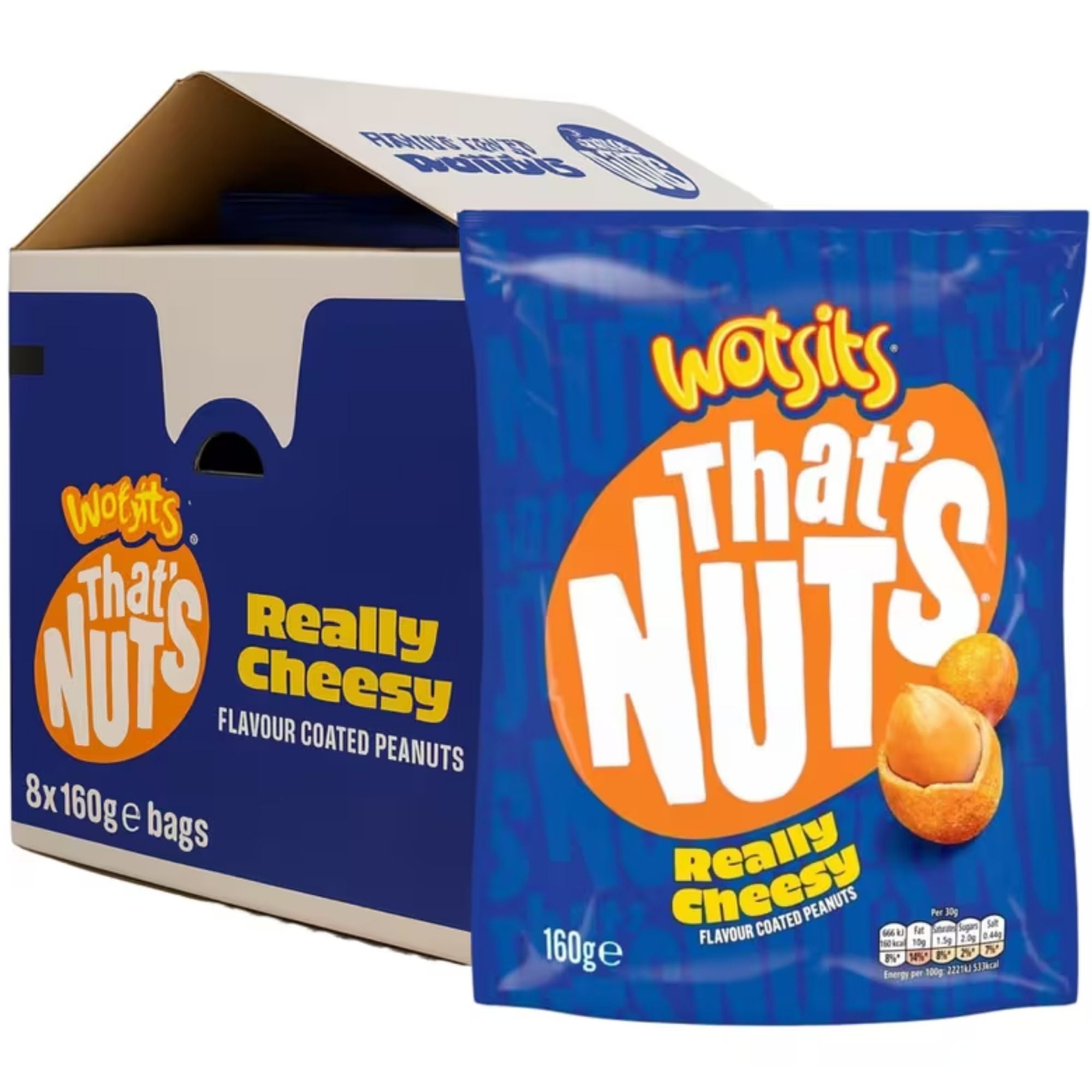 That's Nuts Wotsits Really Cheesy Flavour Coated Peanuts 8x 160g Bags ...